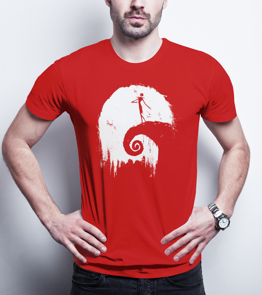 The Nightmare Before Christmas Spooky Red Hilltop Scene All Hallow's Eve T-Shirt