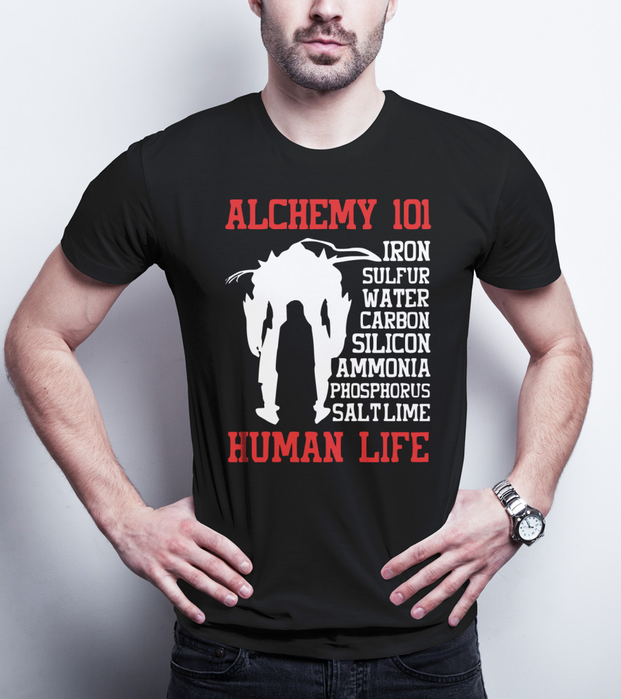 Alchemy 101 Human Life Iron Sulfur Water Carbon Silicon Ammonia Phosphorus Salt Lime T-Shirt