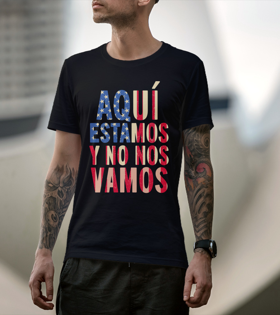 AQUÍ ESTAMOS Y NO NOS VAMOS USA Flag Colors T-Shirt