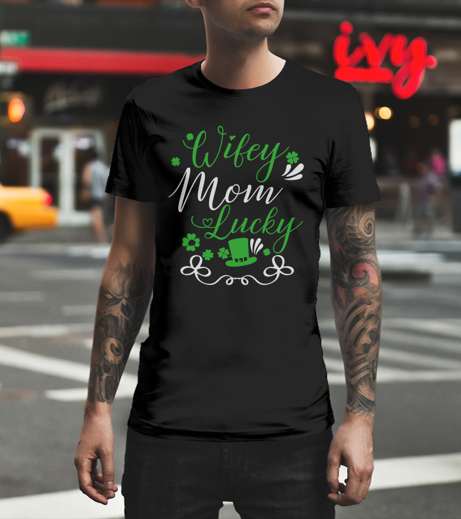 Wifey Mom Lucky Shamrock Hat Bow T-Shirt