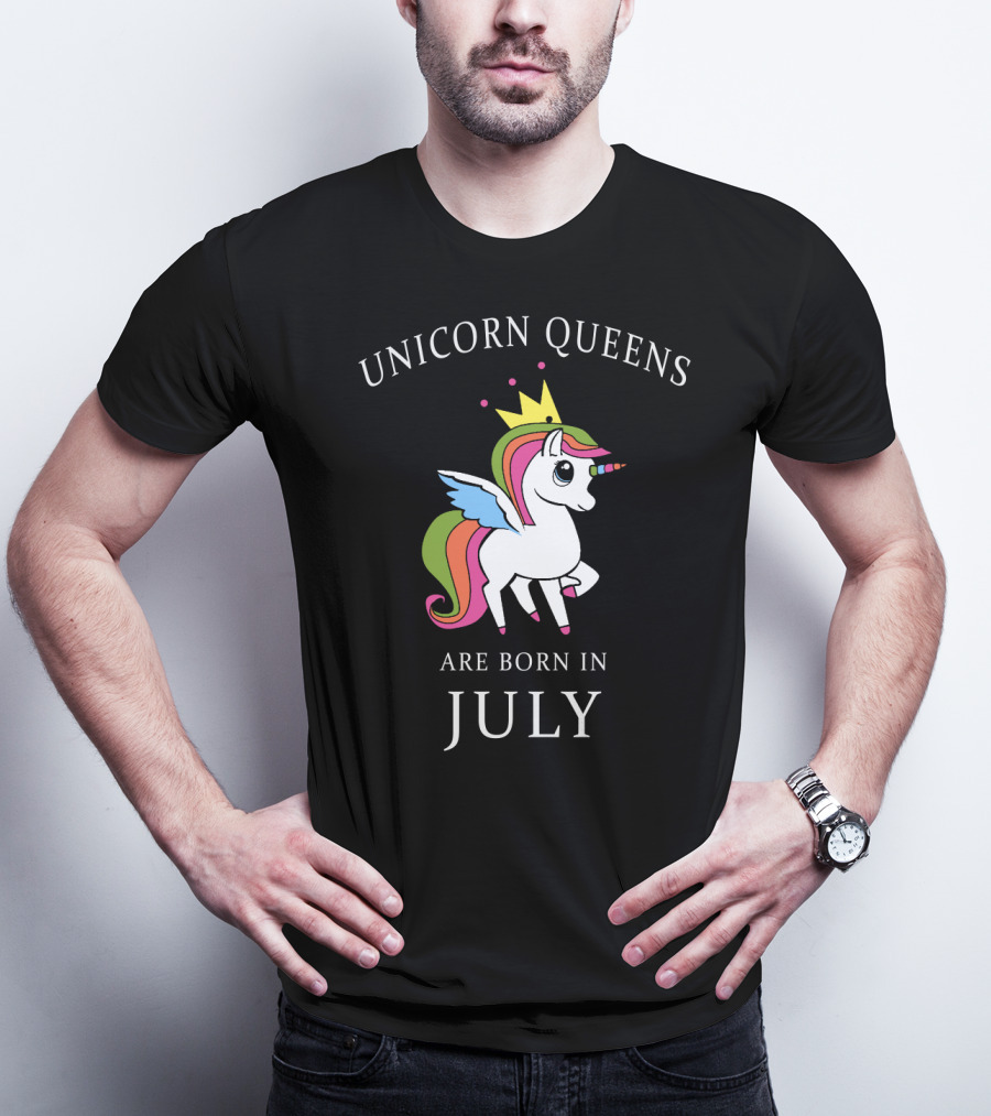 Unicorn Queens With Rainbow Wings And Crown Born In July T-Shirt