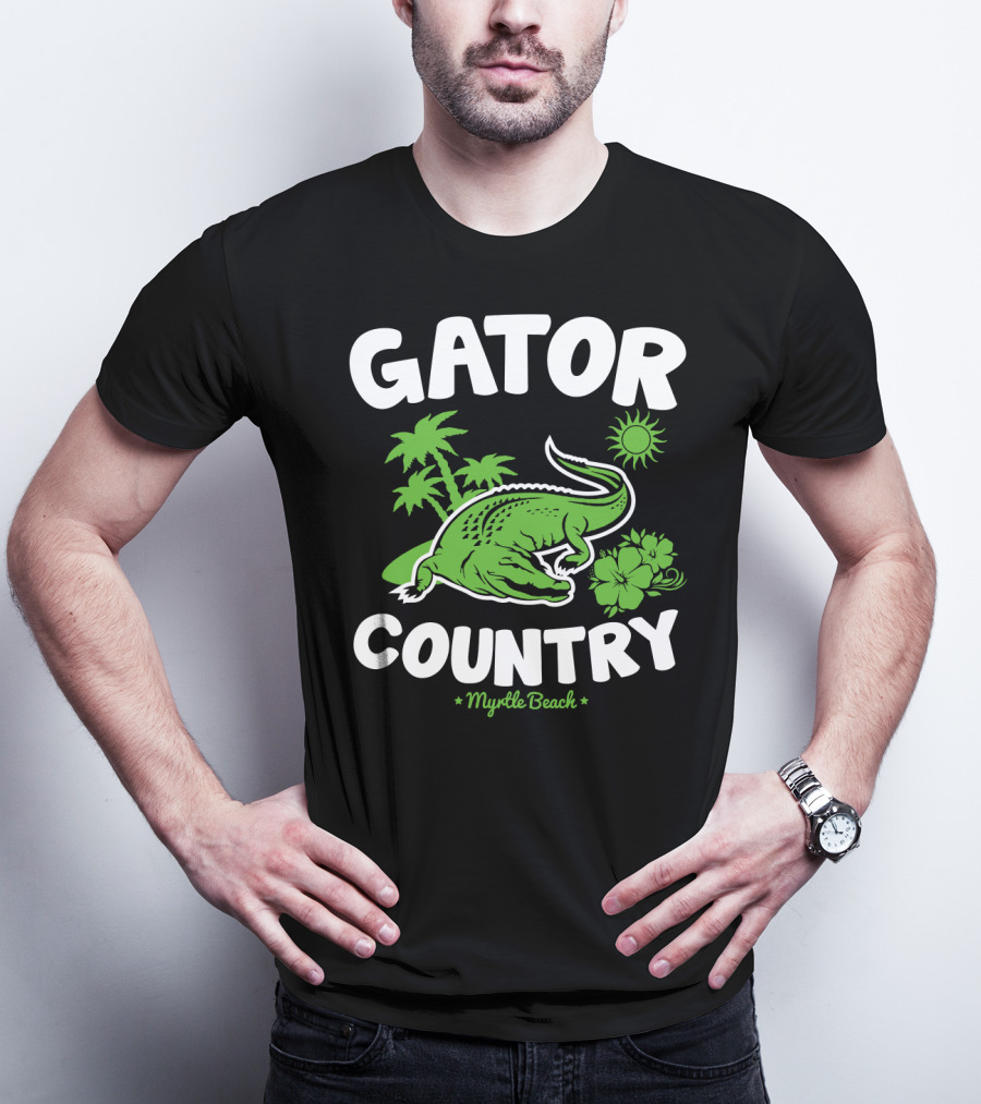 Gator Country Myrtle Beach South Carolina Palm Trees Sun Hibiscus T-Shirt