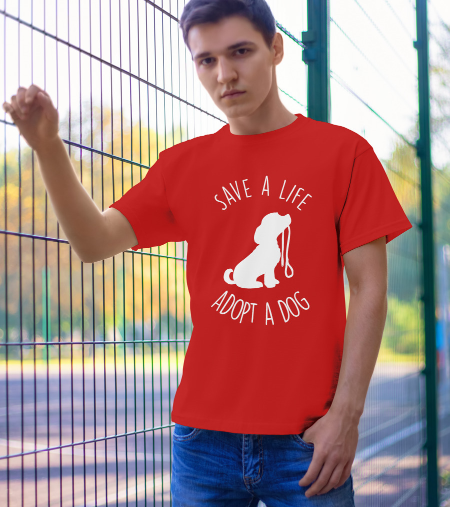 Save A Life Adopt A Dog Silhouette With Leash T-Shirt