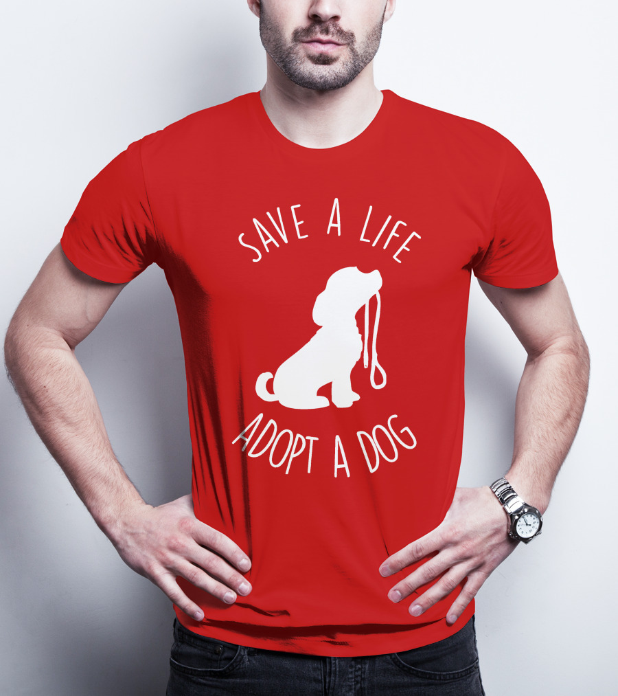 Save A Life Adopt A Dog Silhouette With Leash T-Shirt