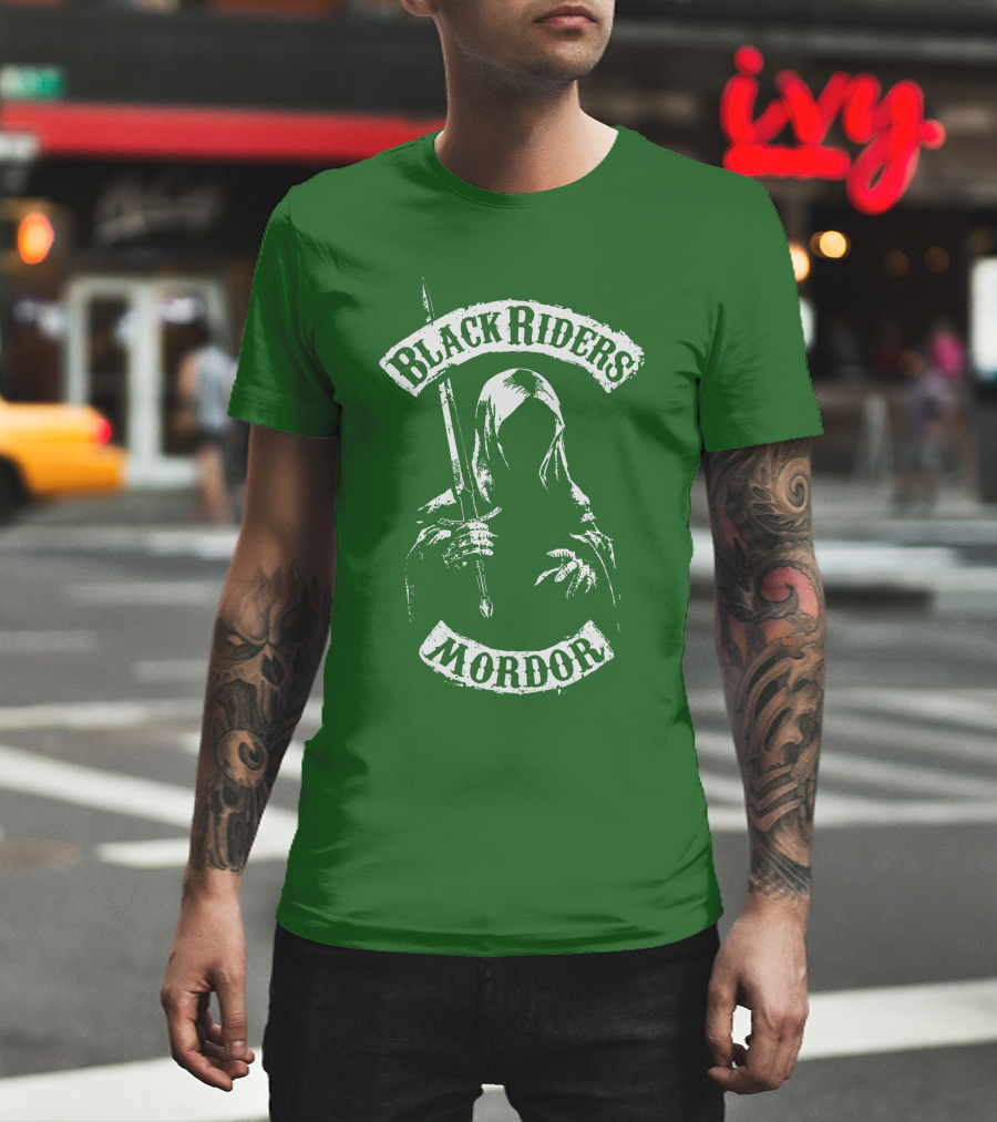Black Riders Mordor Nazgûl Wraiths Sword Green Background T-Shirt