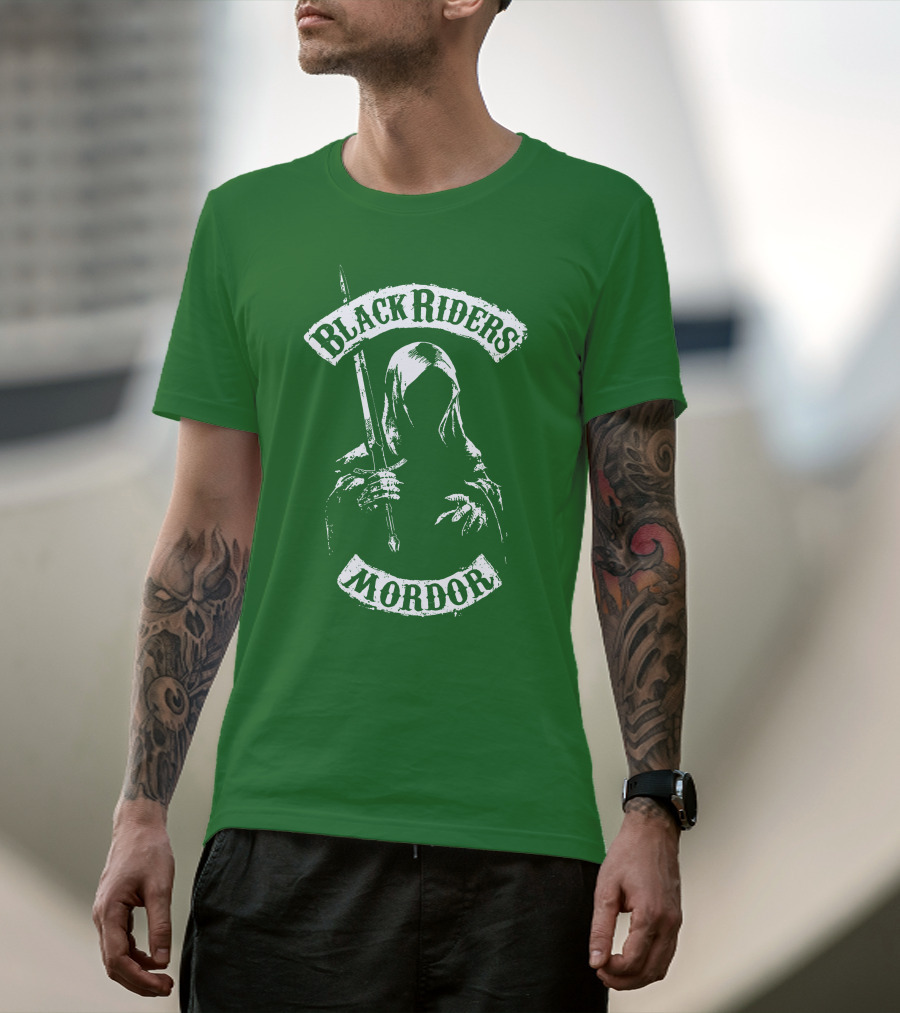 Black Riders Mordor Nazgûl Wraiths Sword Green Background T-Shirt