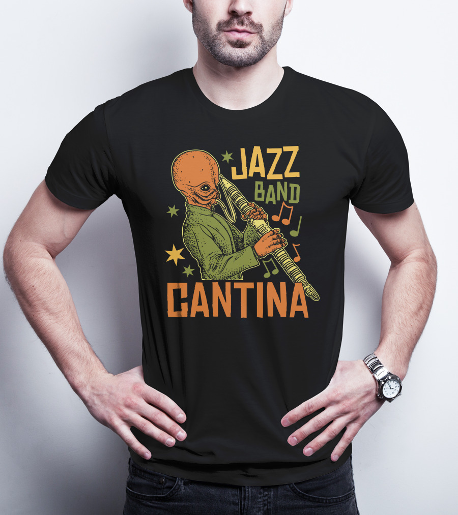 Cantina Jazz Band Musician With Instrument And Musical Notes T-Shirt