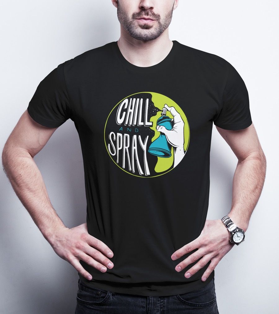 CHILL AND SPRAY Hand Holding Blue Can T-Shirt