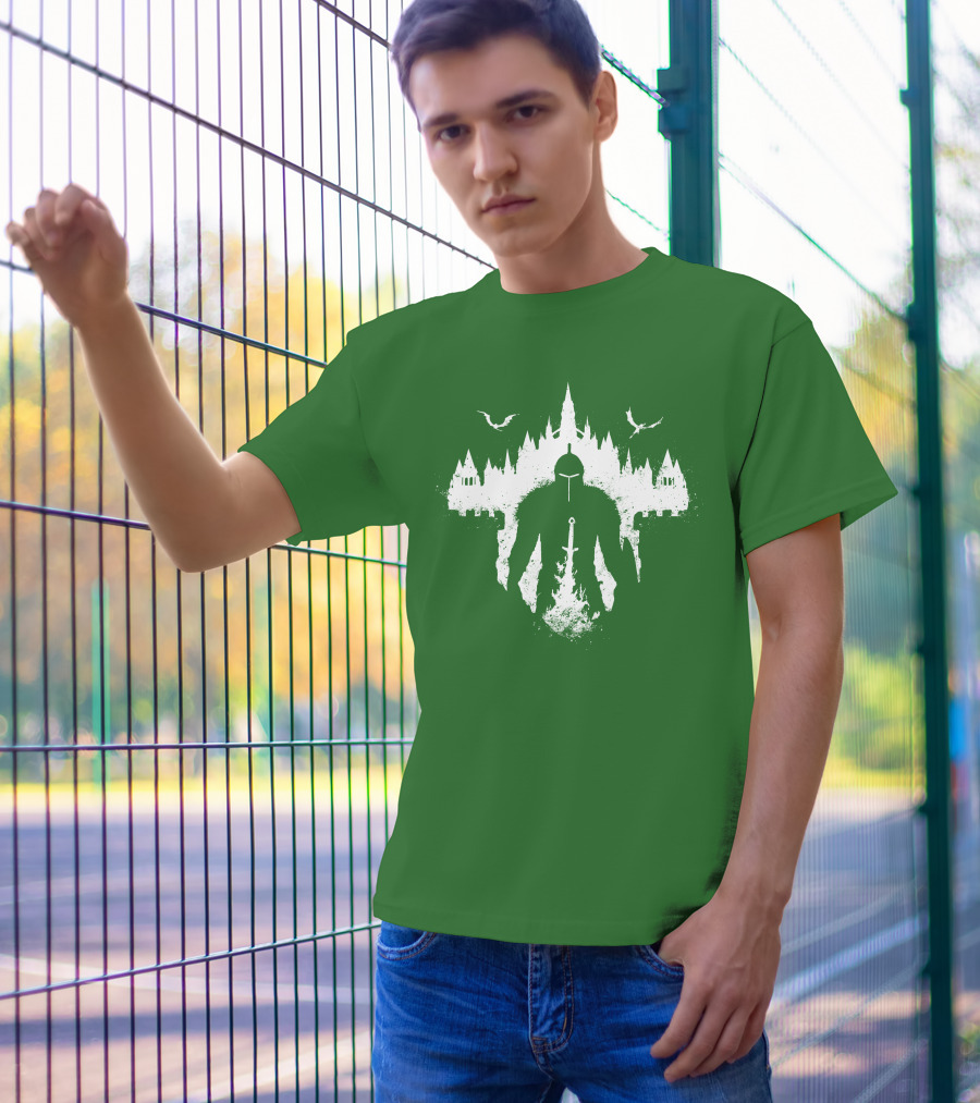 Warrior Soul Medieval Knight Silhouette With Sword And Castle In Background T-Shirt