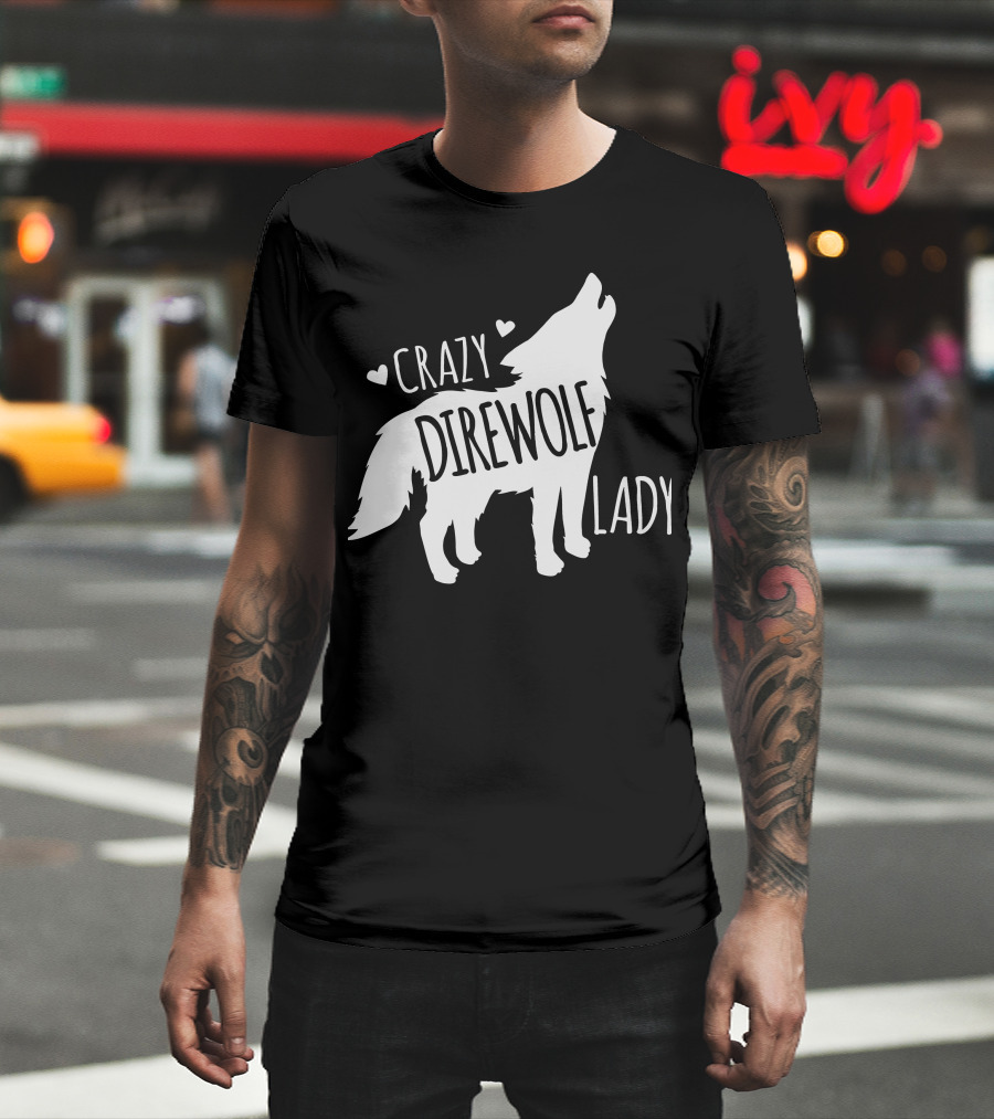 Crazy Direwolf Lady Howling Wolf Silhouette Hearts T-Shirt