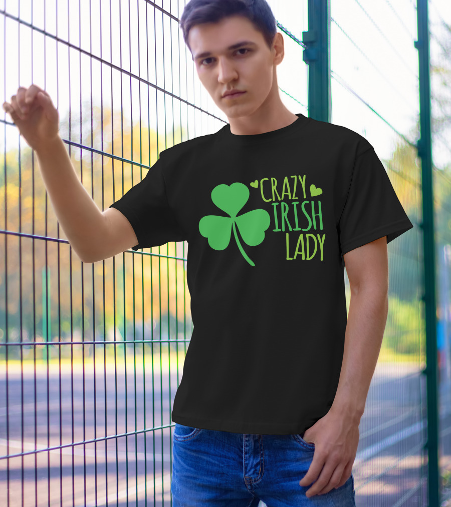 Crazy Irish Lady Shamrock Hearts T-Shirt