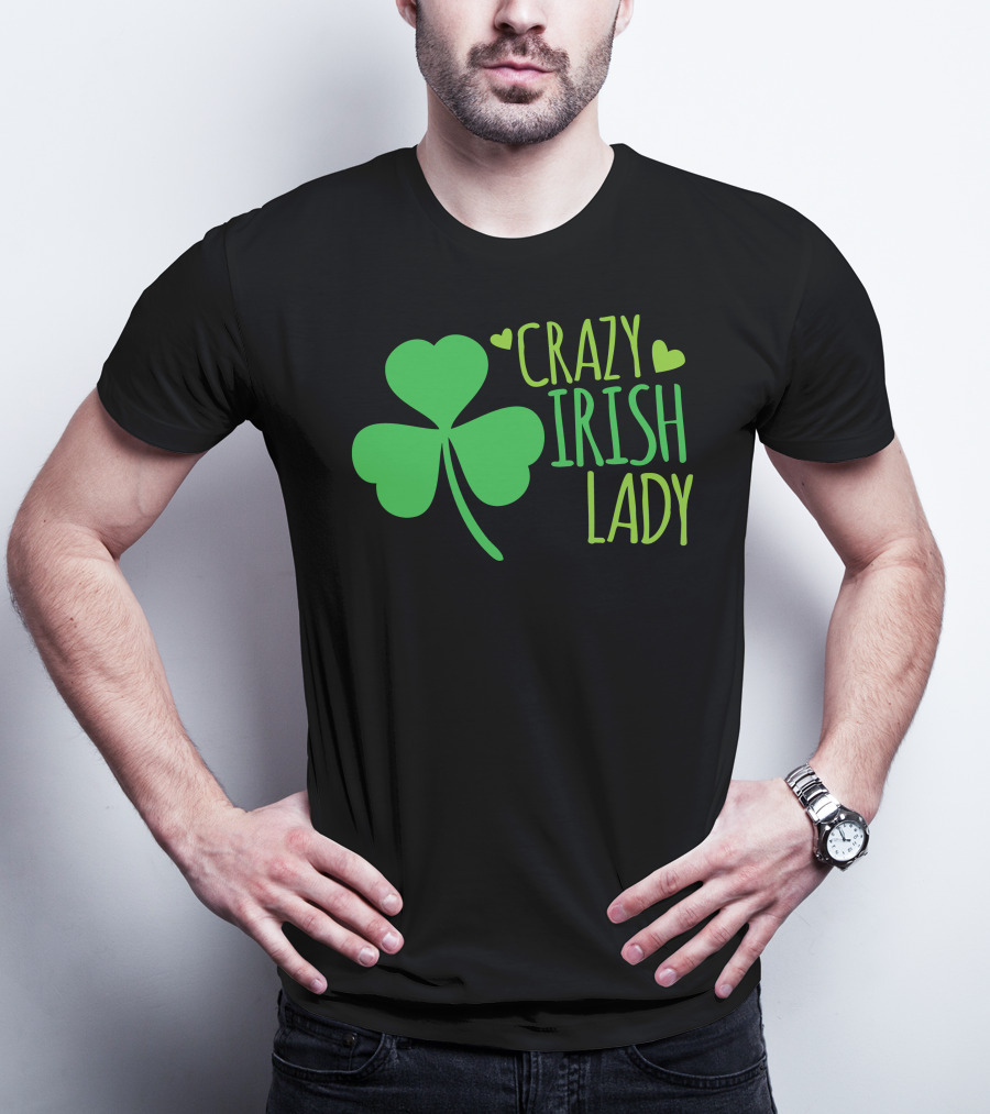 Crazy Irish Lady Shamrock Hearts T-Shirt