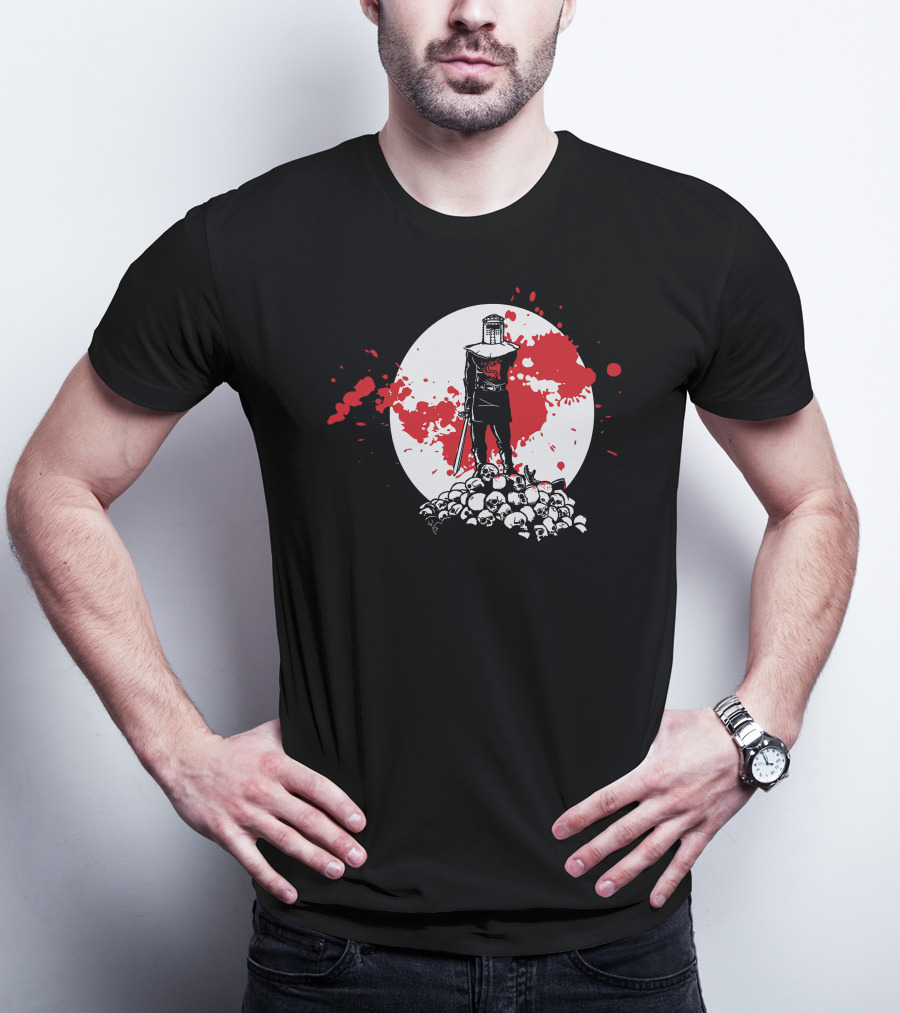 Black Knight Stands Tall On Red Blood Moon Of Skulls T-Shirt