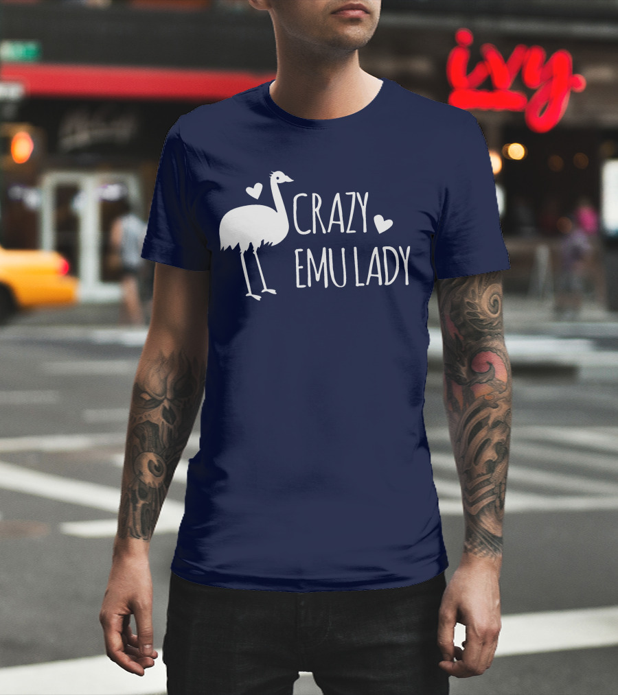Crazy Emu Lady Emu Illustration With Hearts T-Shirt
