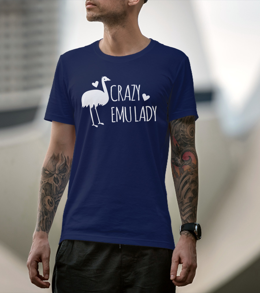 Crazy Emu Lady Emu Illustration With Hearts T-Shirt