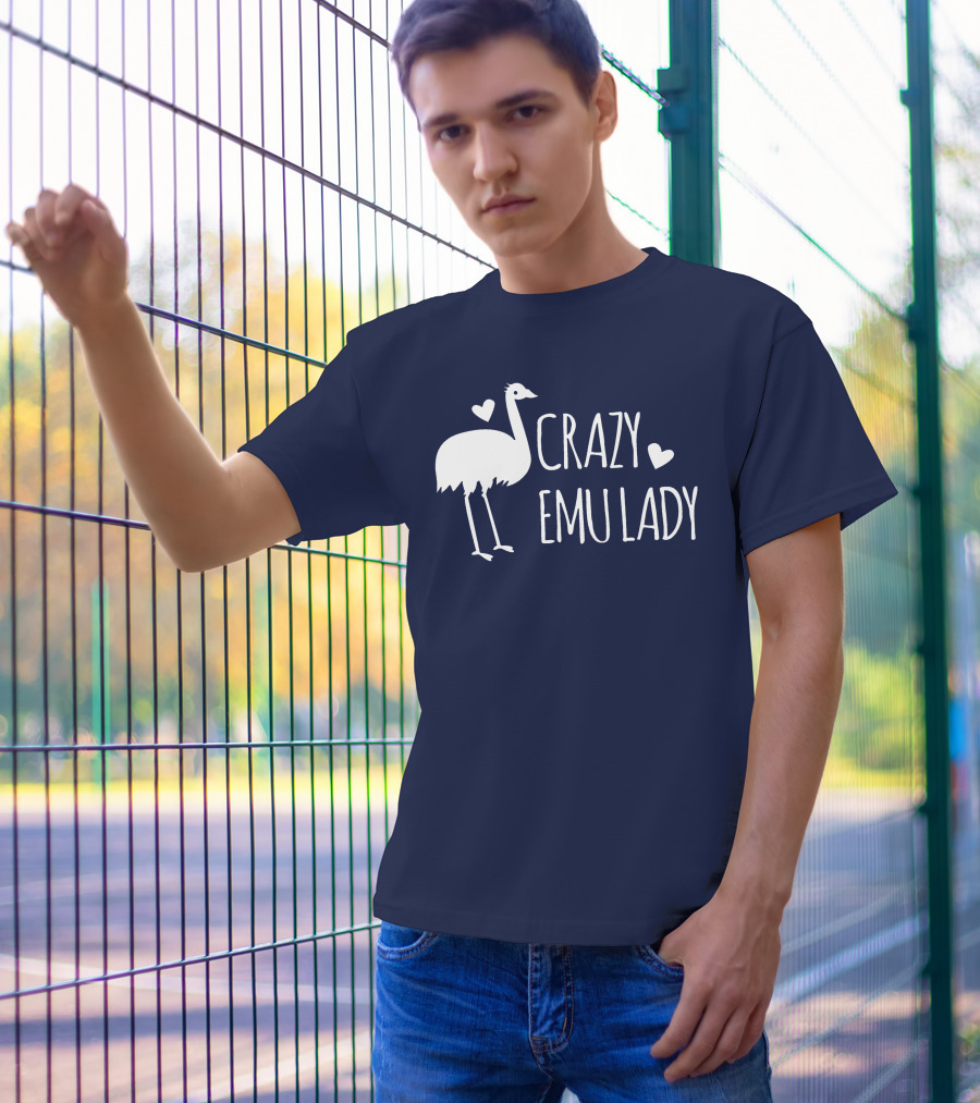 Crazy Emu Lady Emu Illustration With Hearts T-Shirt