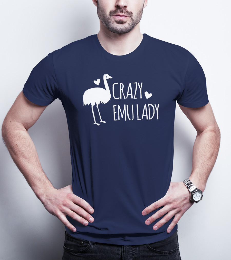 Crazy Emu Lady Emu Illustration With Hearts T-Shirt