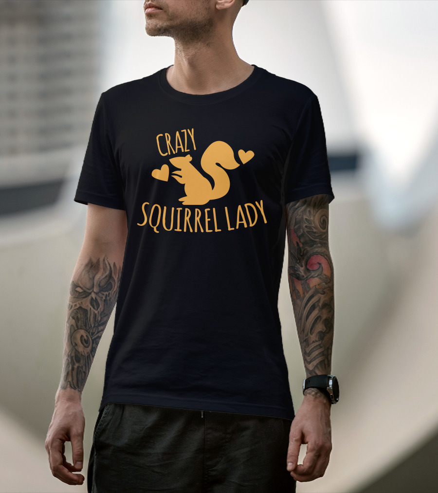 CRAZY SQUIRREL LADY Heart Symbol Yellow Squirrel T-Shirt