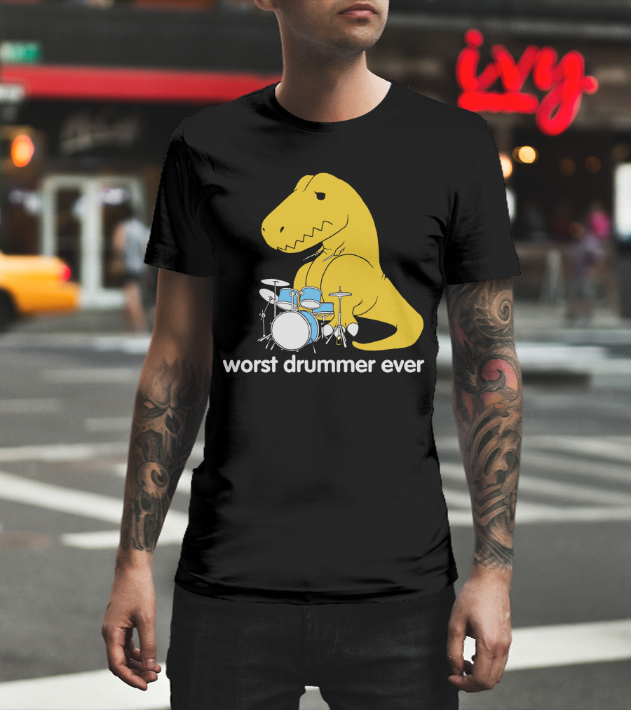 Worst Drummer Ever T-Rex With Drum Set T-Shirt
