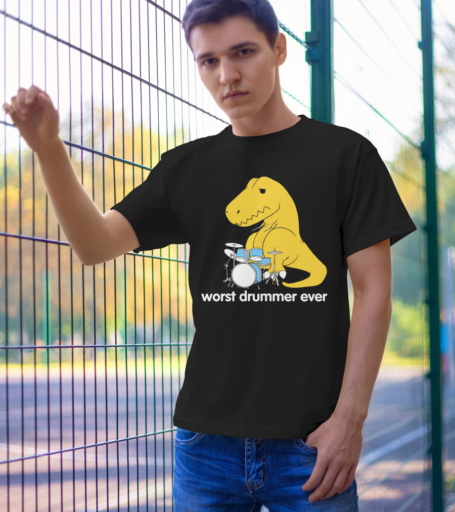 Worst Drummer Ever T-Rex With Drum Set T-Shirt