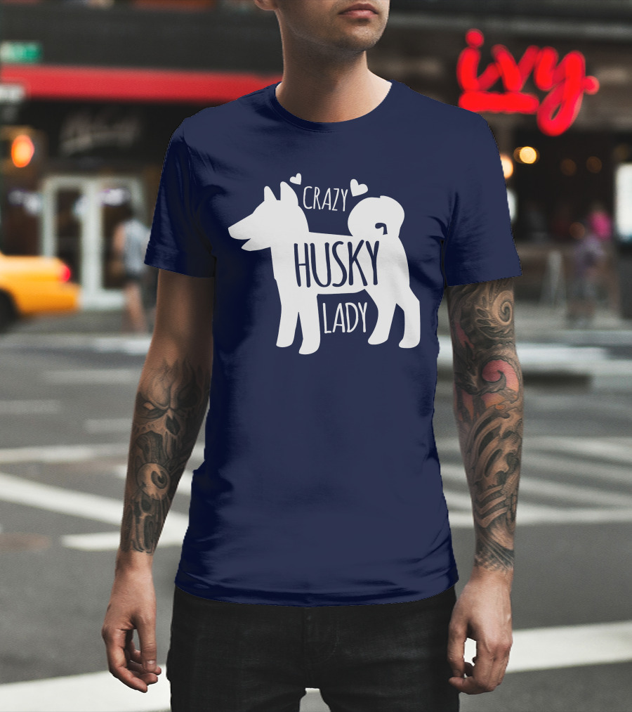 Crazy Husky Lady With Hearts Dog T-Shirt