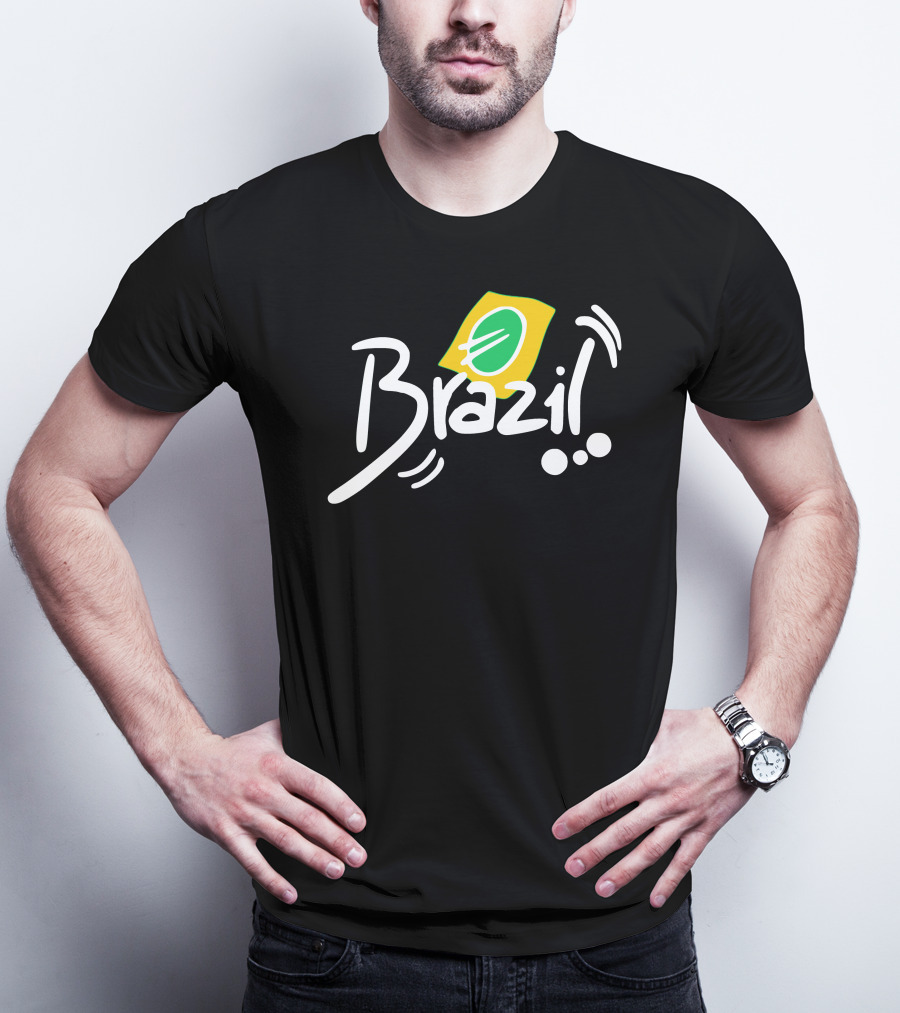 Brazil Text With Iconic Flag Colors And Soccer Ball Elements T-Shirt