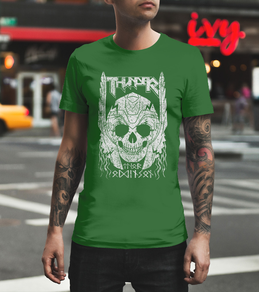 THUNDER Thor Odin Son Skull T-Shirt
