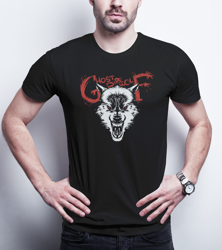 Ghost Direwolf Fierce Snarling Wolf Head T-Shirt