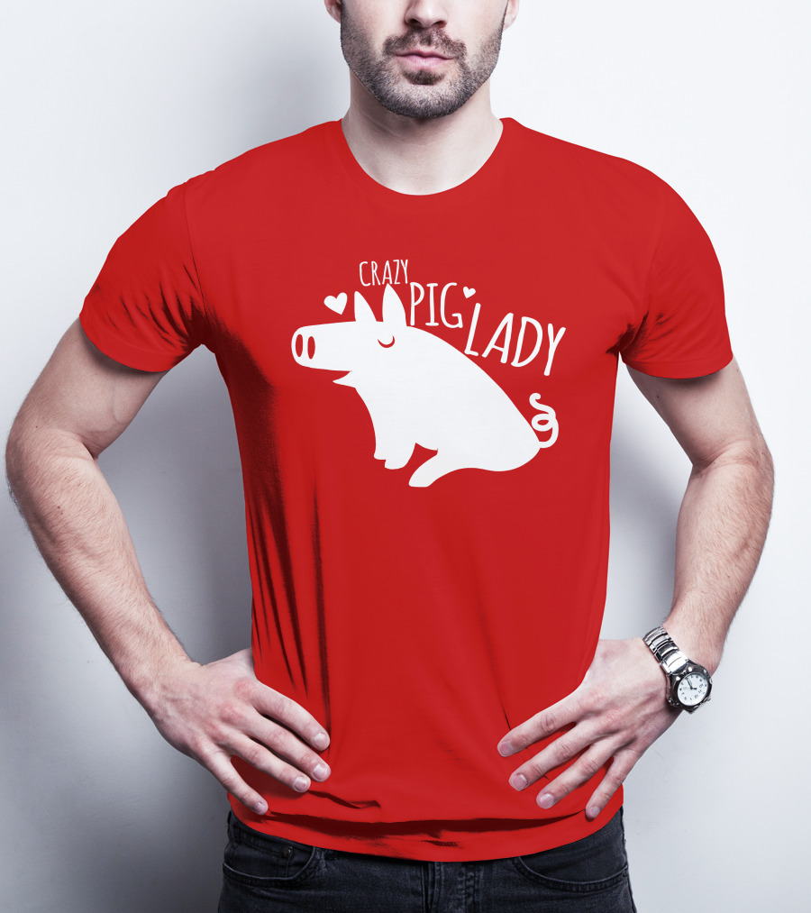 CRAZY PIG LADY Cute Hearts T-Shirt