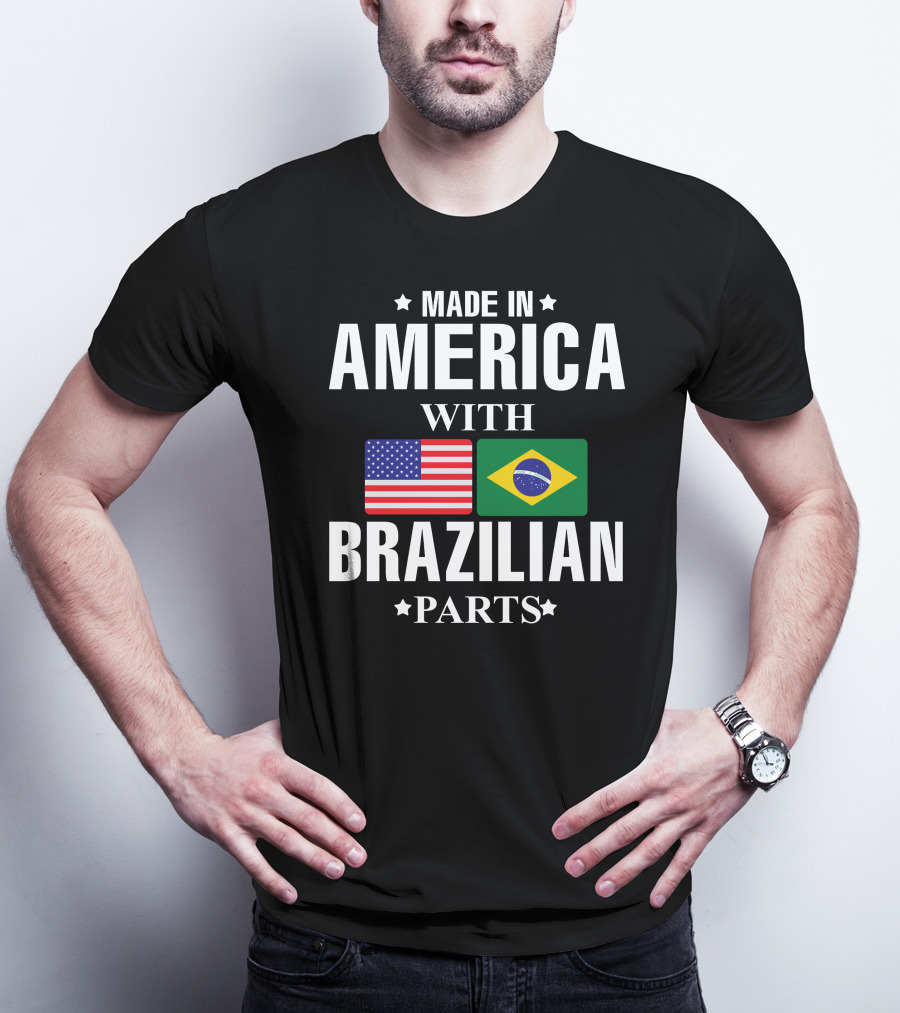 Made IN America With Brazilian Parts USA Brazil Flags T-Shirt