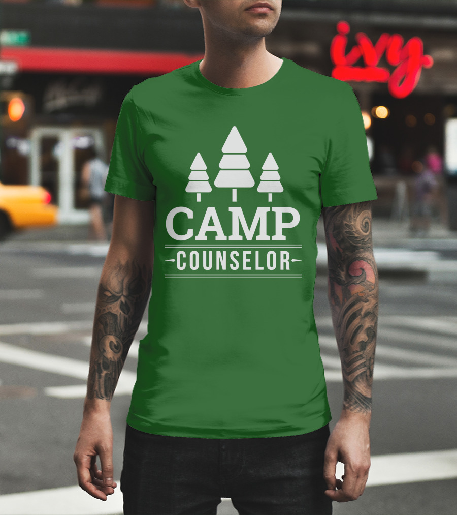 CAMP COUNSELOR Tree Icon Green Background T-Shirt