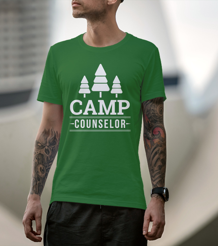 CAMP COUNSELOR Tree Icon Green Background T-Shirt