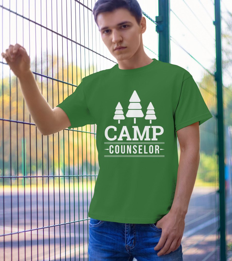 CAMP COUNSELOR Tree Icon Green Background T-Shirt