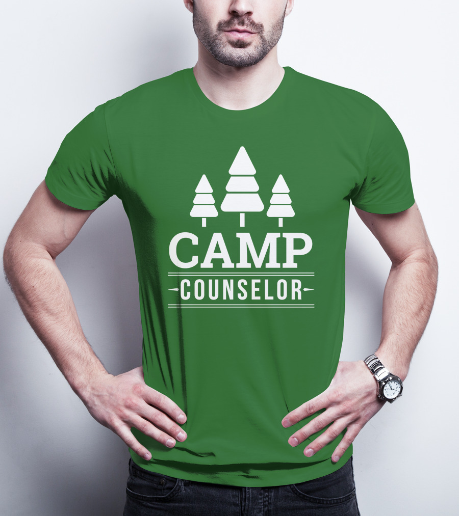 CAMP COUNSELOR Tree Icon Green Background T-Shirt