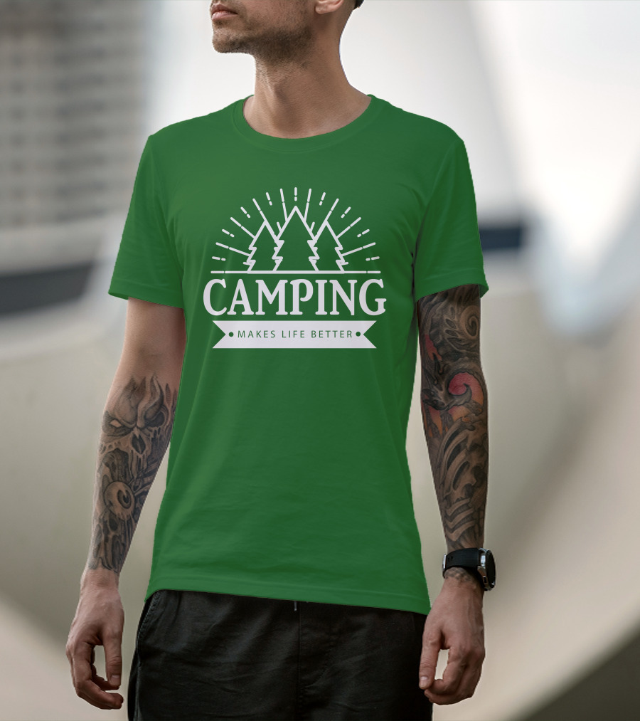 Camping Makes Life Better With Forest Trees And Radiant Sunburst T-Shirt
