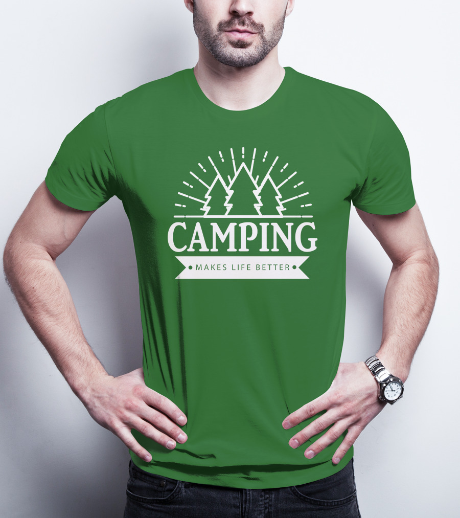 Camping Makes Life Better With Forest Trees And Radiant Sunburst T-Shirt