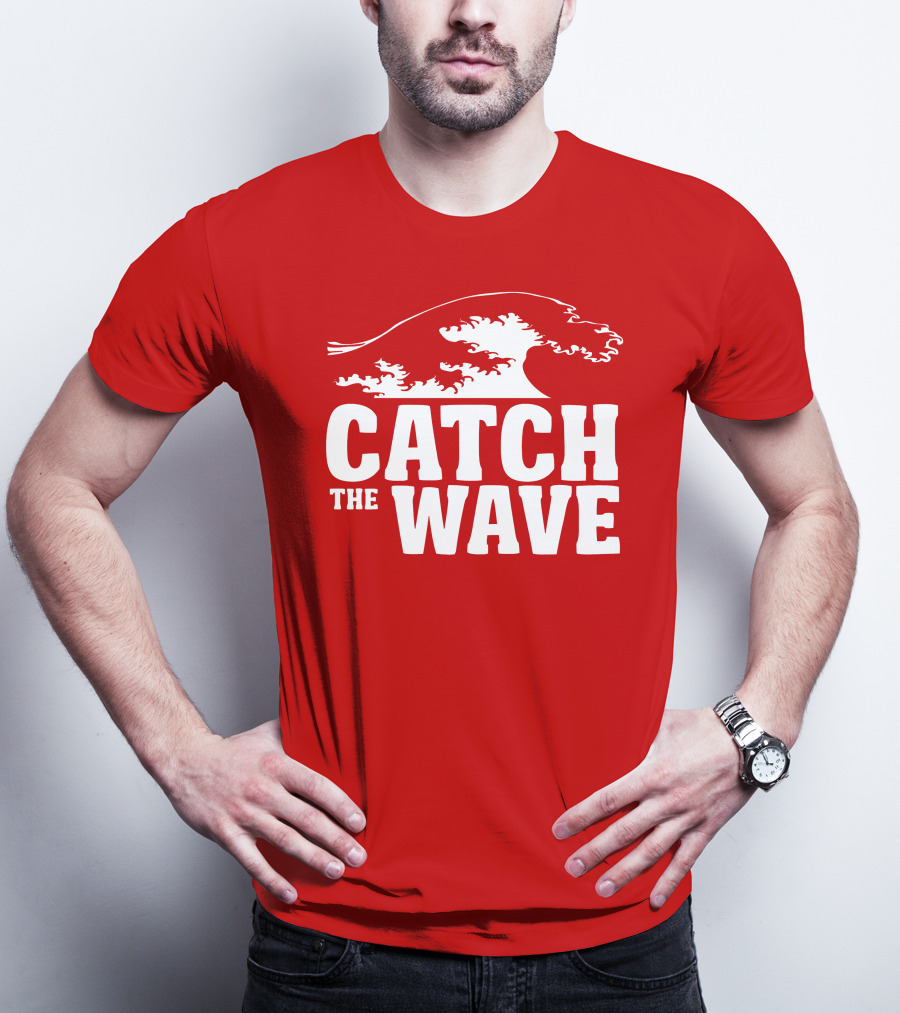 CATCH THE WAVE Red Surf Ocean Wave T-Shirt