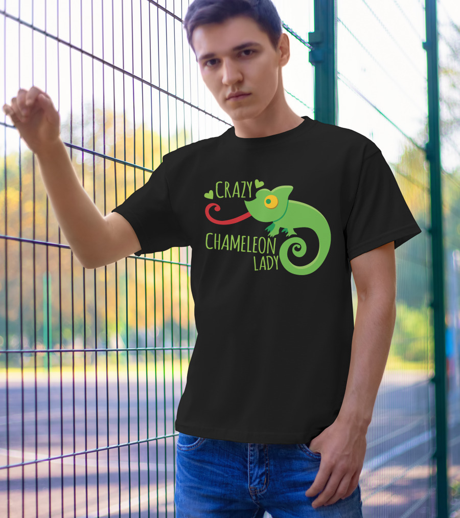 CRAZY CHAMELEON LADY Green Cartoon With Hearts T-Shirt