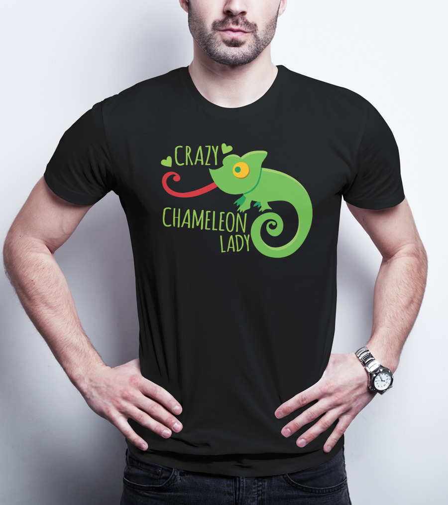 CRAZY CHAMELEON LADY Green Cartoon With Hearts T-Shirt