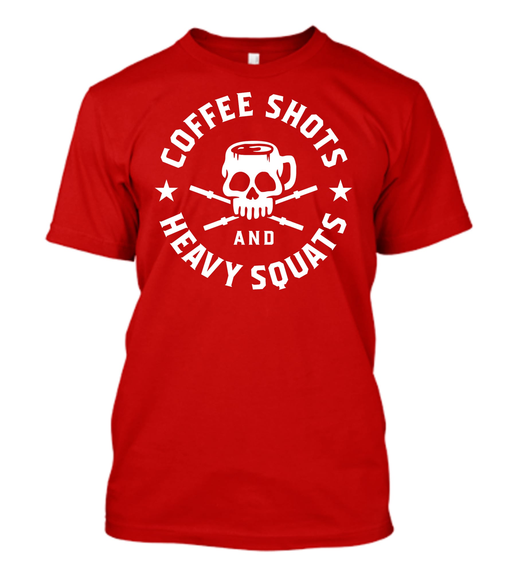 Coffee Shots And Heavy Squats Skull Mug And Barbells T-Shirt