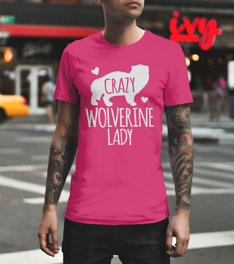 Crazy Wolverine Lady Silhouette With Hearts T-Shirt