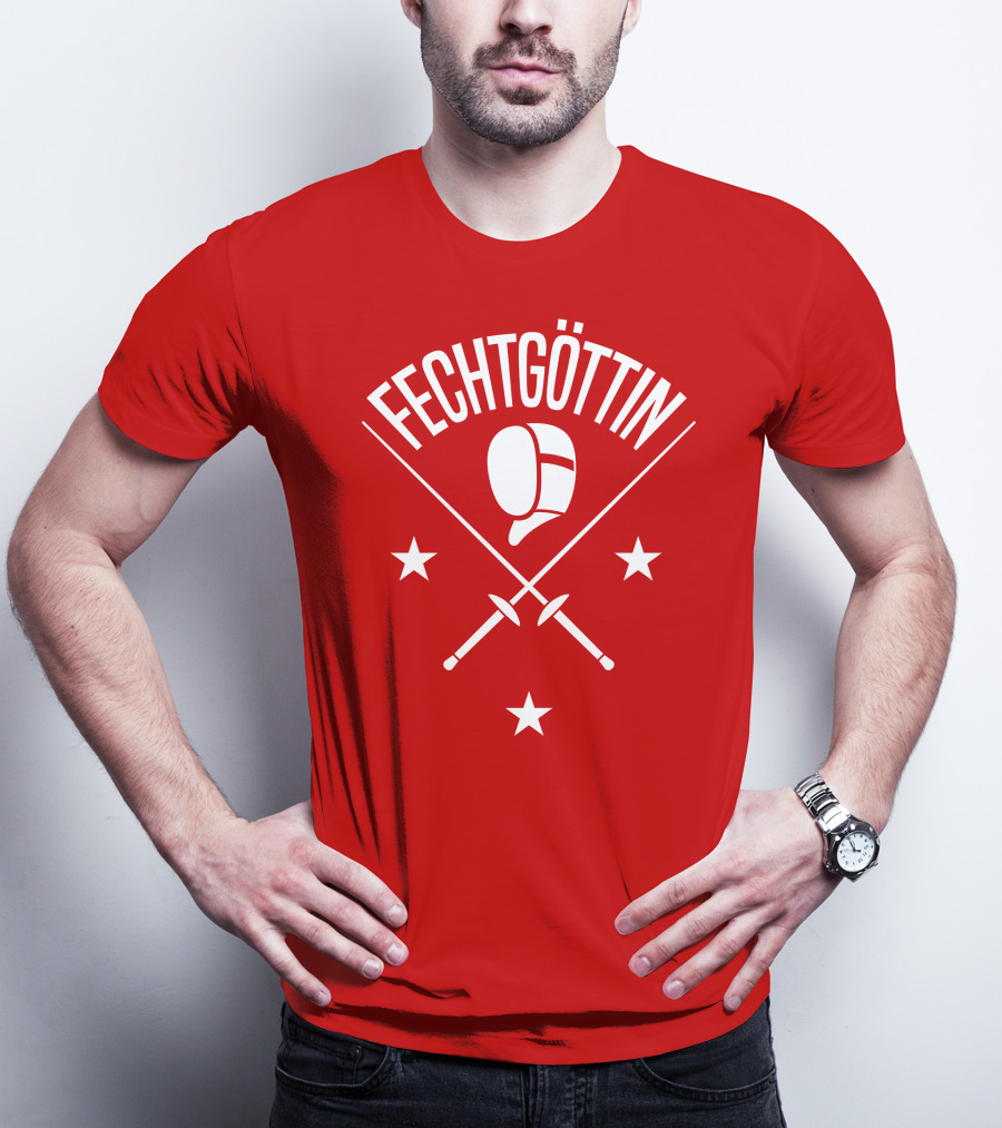 Fechtgöttin Fencing Helmet And Crossed Swords With Stars T-Shirt