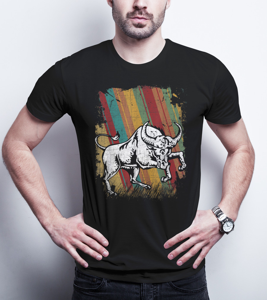 Retro Distressed Grunge Buffalo With Vintage Color Stripes T-Shirt