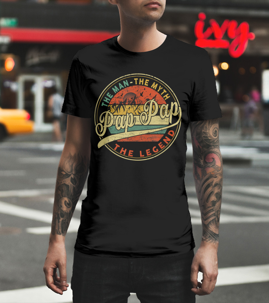 The Man The Myth Pap Pap The Legend Vintage Sun Mountain Scene T-Shirt