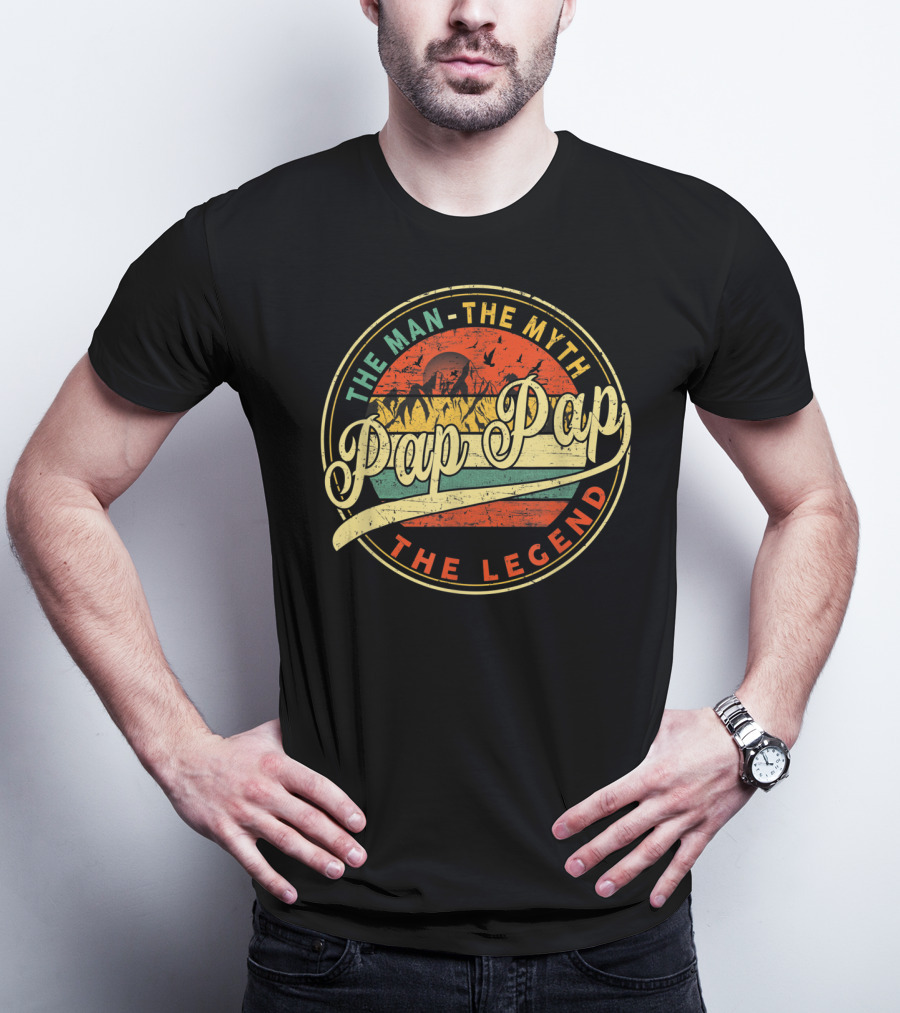 The Man The Myth Pap Pap The Legend Vintage Sun Mountain Scene T-Shirt