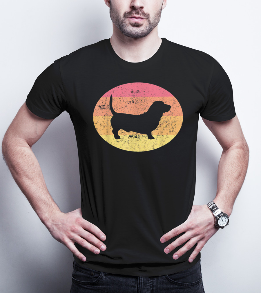 Basset Hound Silhouette Retro Vintage Dog Sunset Oval T-Shirt