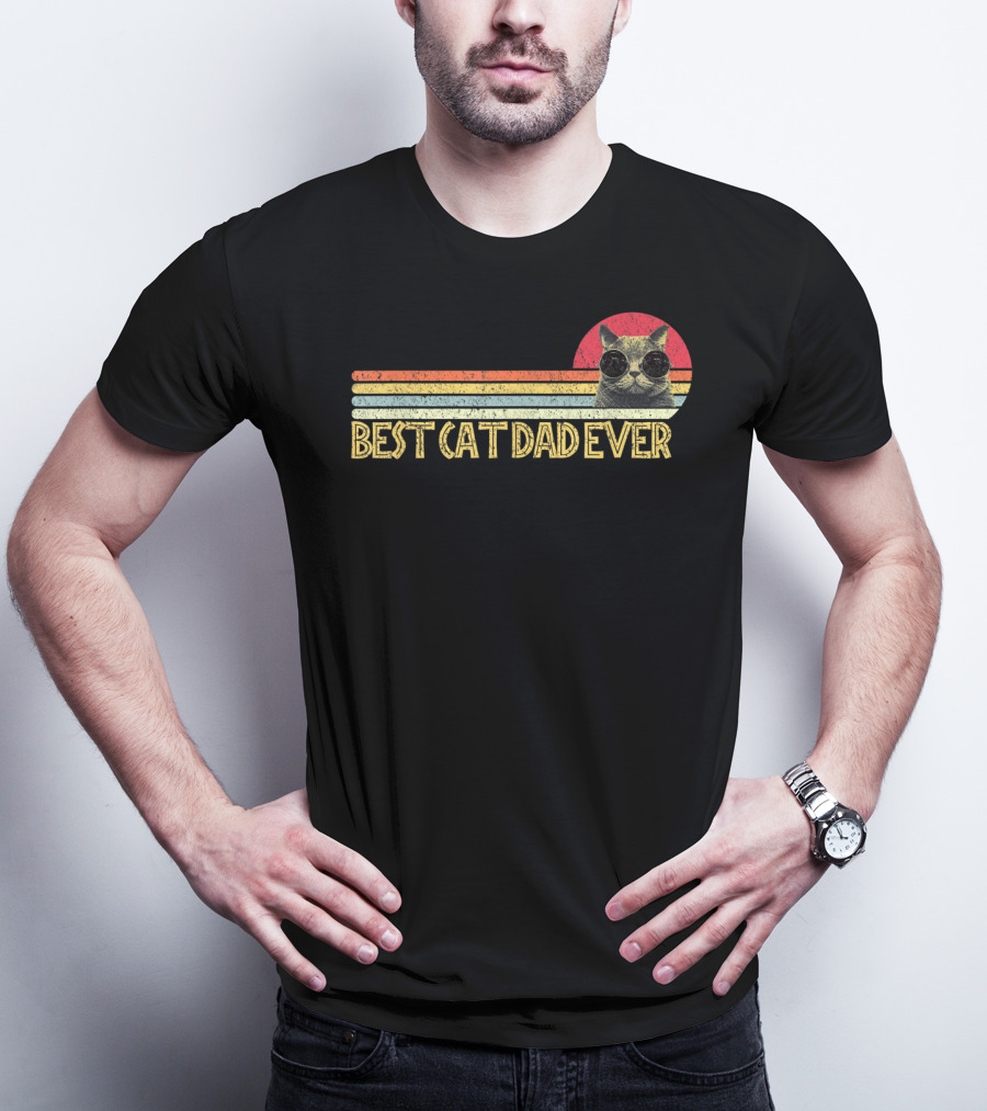 Best Cat Dad Ever Retro Sunglasses Cat Lovers T-Shirt