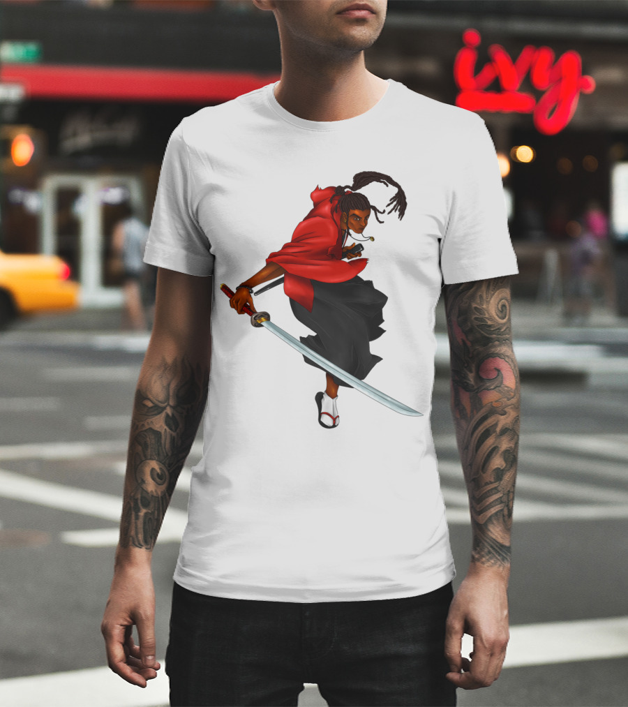 Blck Ronin Heroic Samurai Warrior In Red Cloak With Sword T-Shirt