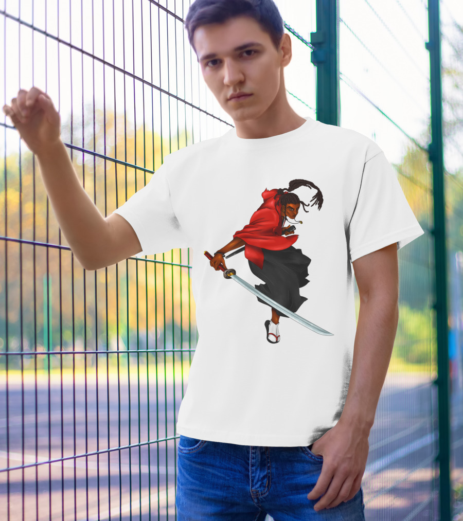 Blck Ronin Heroic Samurai Warrior In Red Cloak With Sword T-Shirt