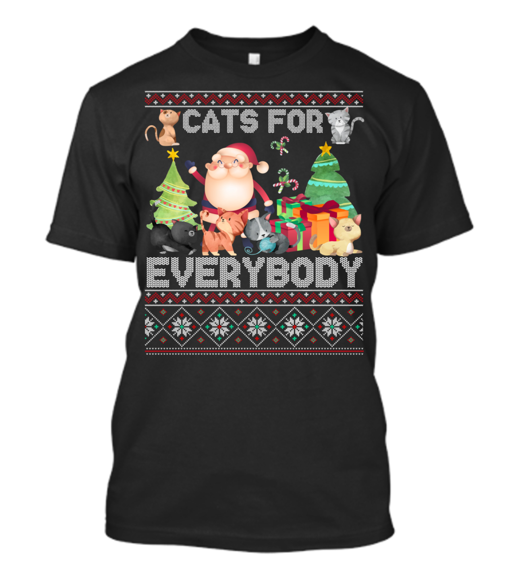 Cats For Everybody Christmas Santa Claus Cats And Trees T-Shirt